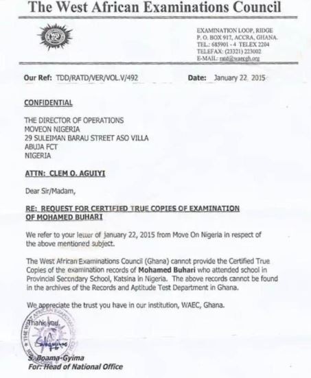 WAEC headquarters in Ghana have no record of Buhari’s certificate ...